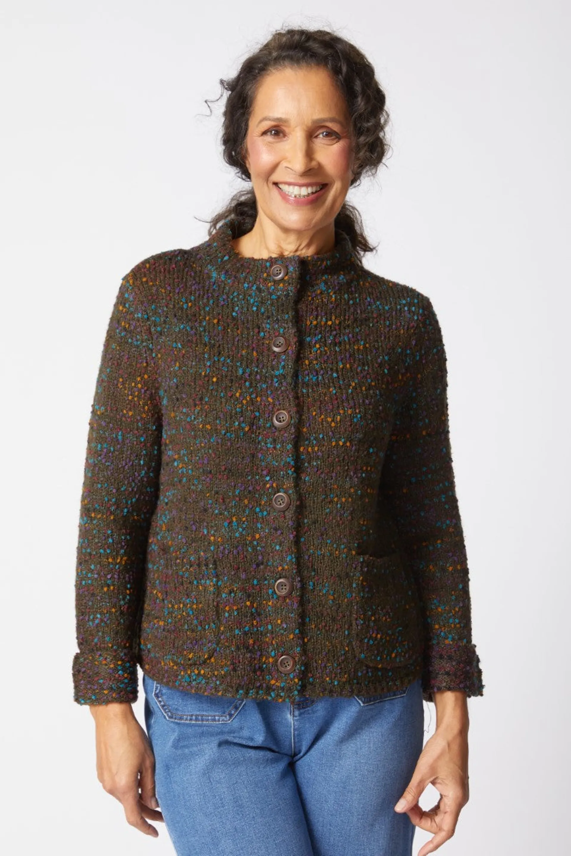 Habitat Confetti Funnel Neck Cardigan in Forest